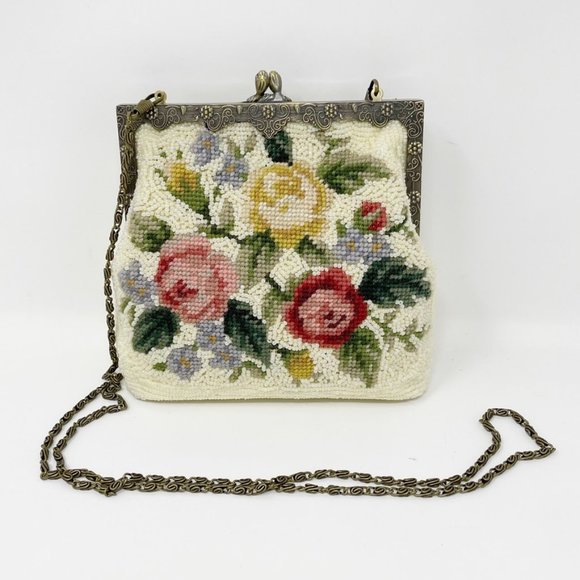 Unbranded | Bags | Vintage Cream Beaded Embroidered Flowers Crocheted ...